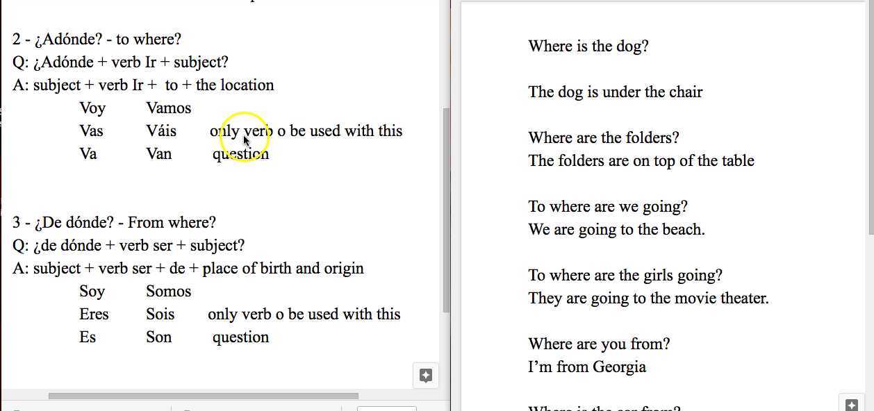 dónde/ adónde/ de dónde questions