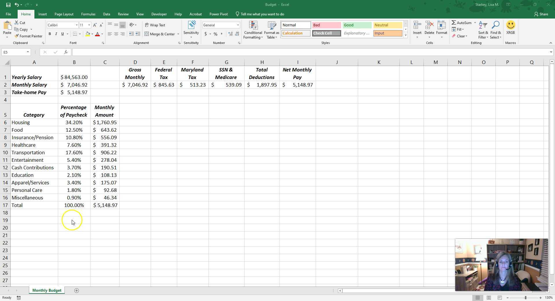 Microsoft Excel ~ Creating Budget (Creating Pie Chart)