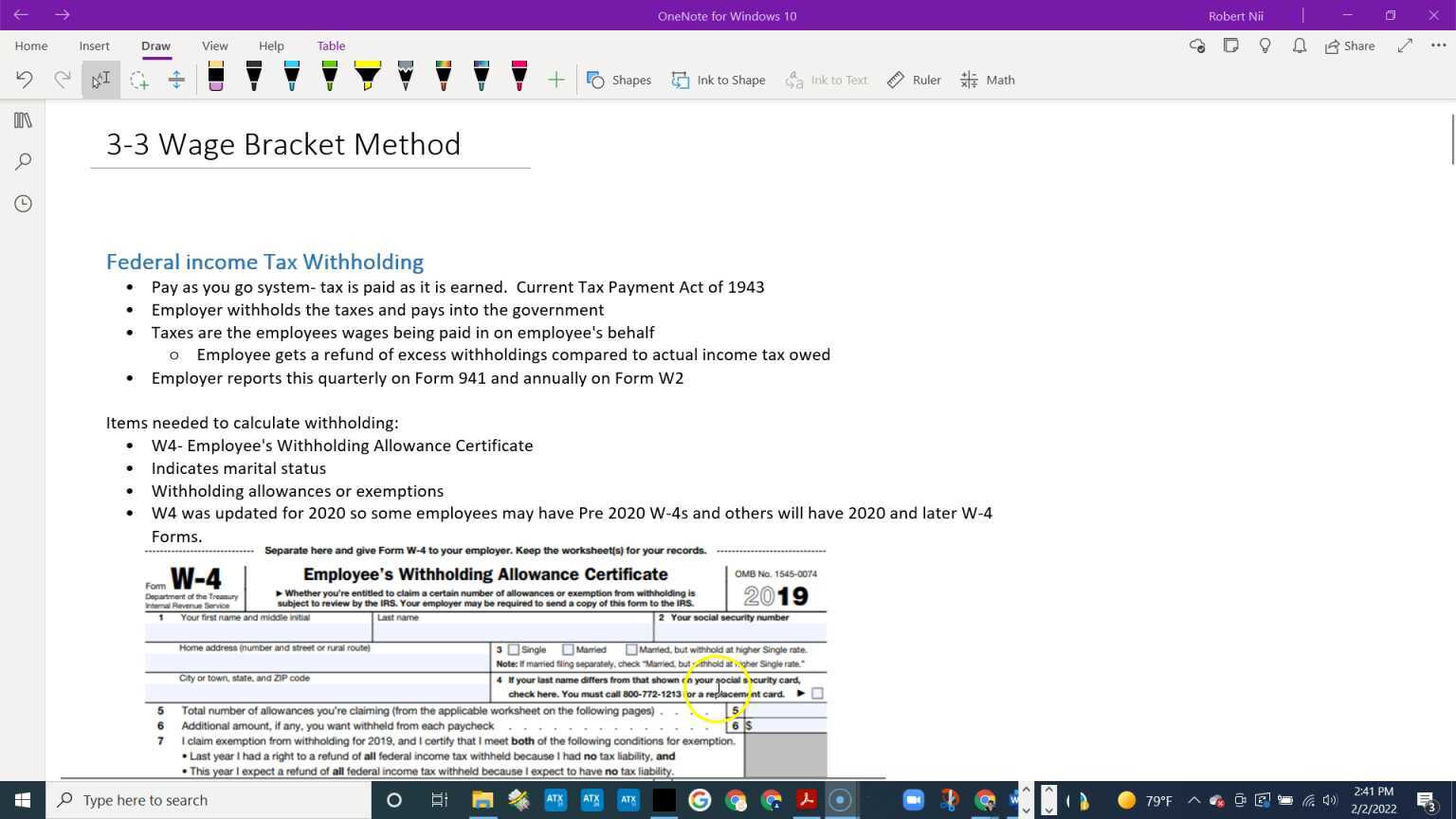 ACC 132 FWT Methods 19 and 2020 W-4