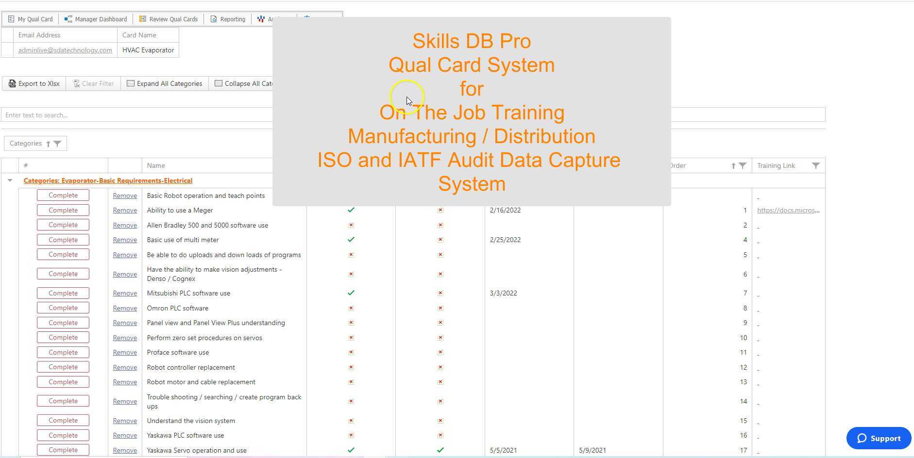 Skills DB Pro Qual Card System for On The Job Training Manufacturing ...