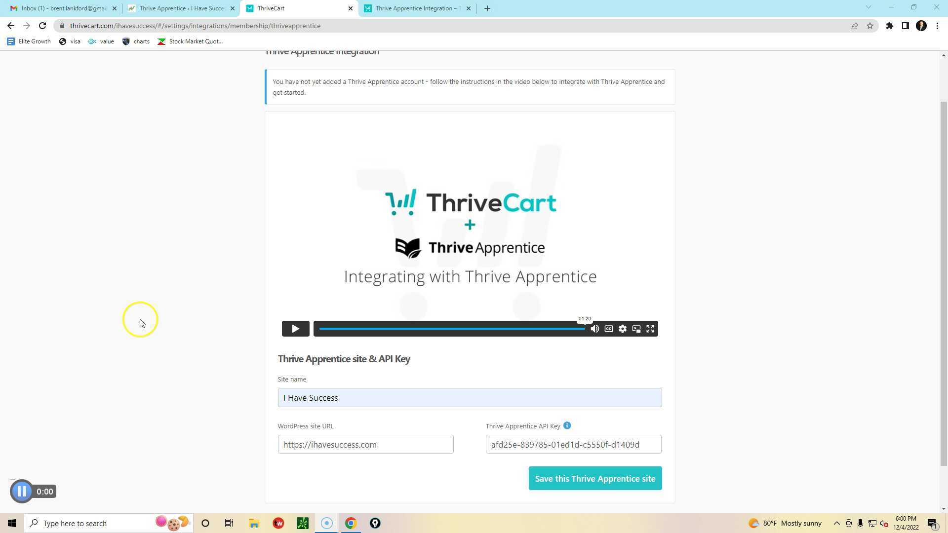 ThriveCart ThriveApprentice API Integration