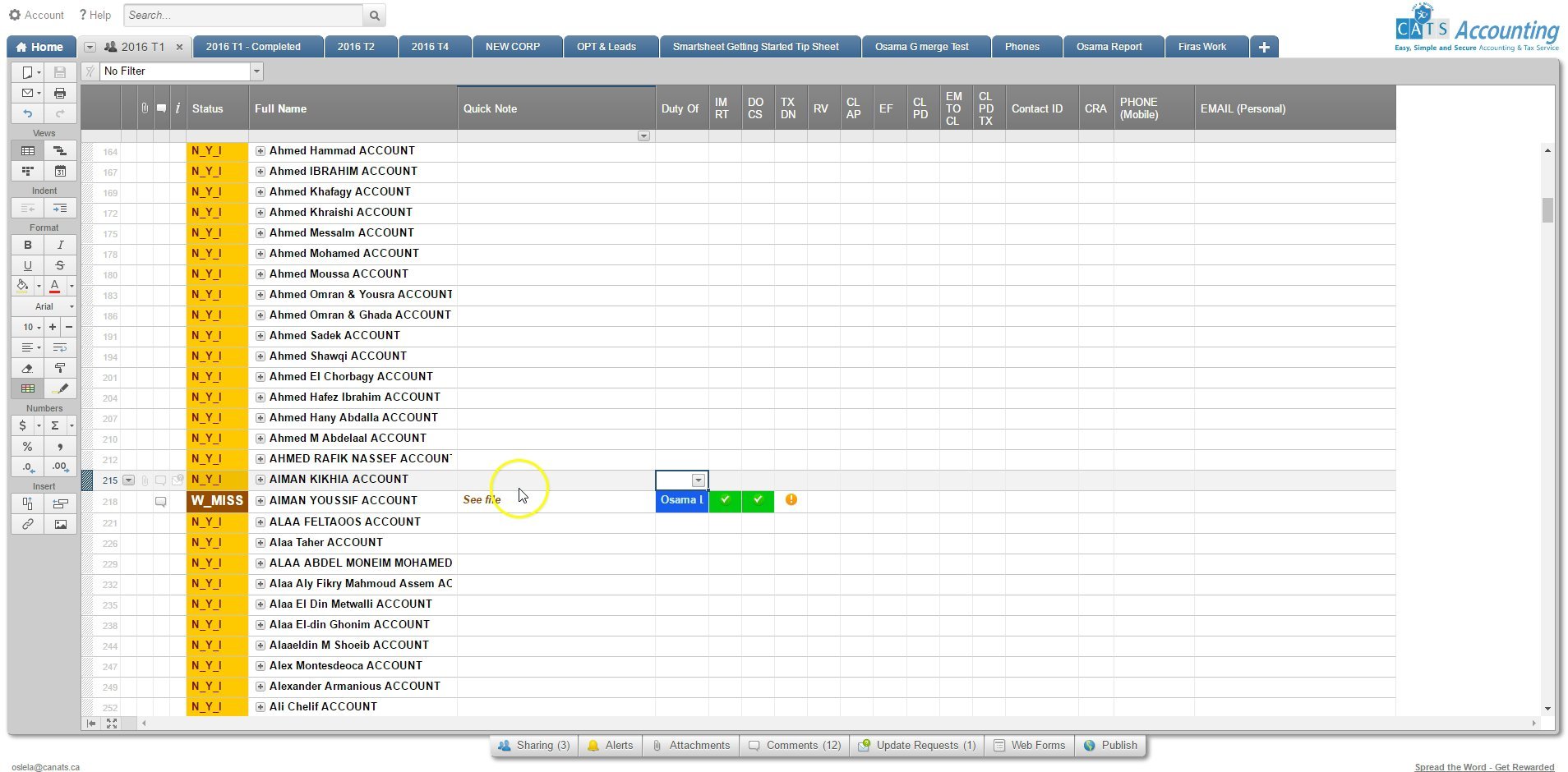 SmartSheet - PT process
