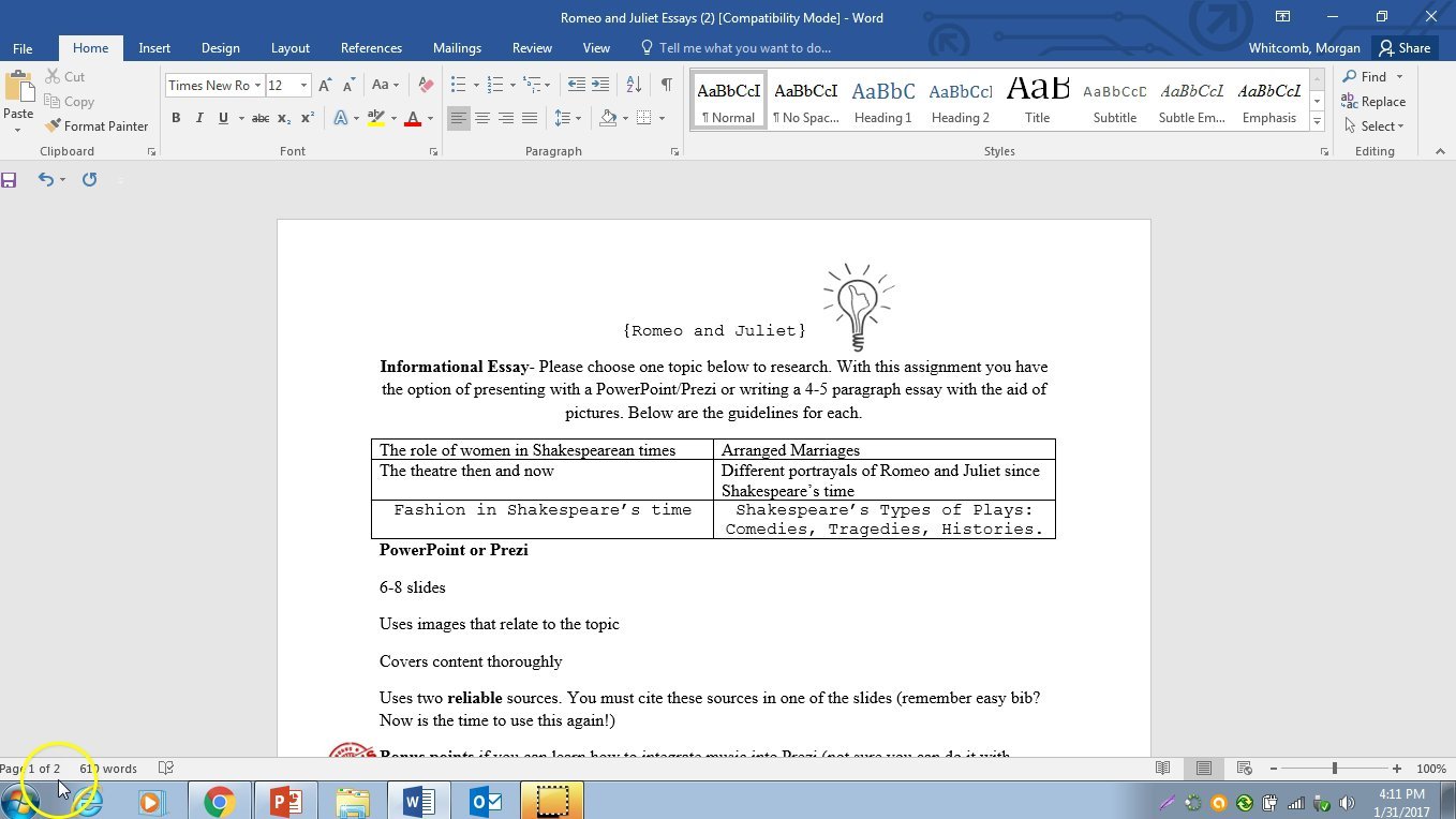 Informational and Argumentative essay Romeo and Juliet