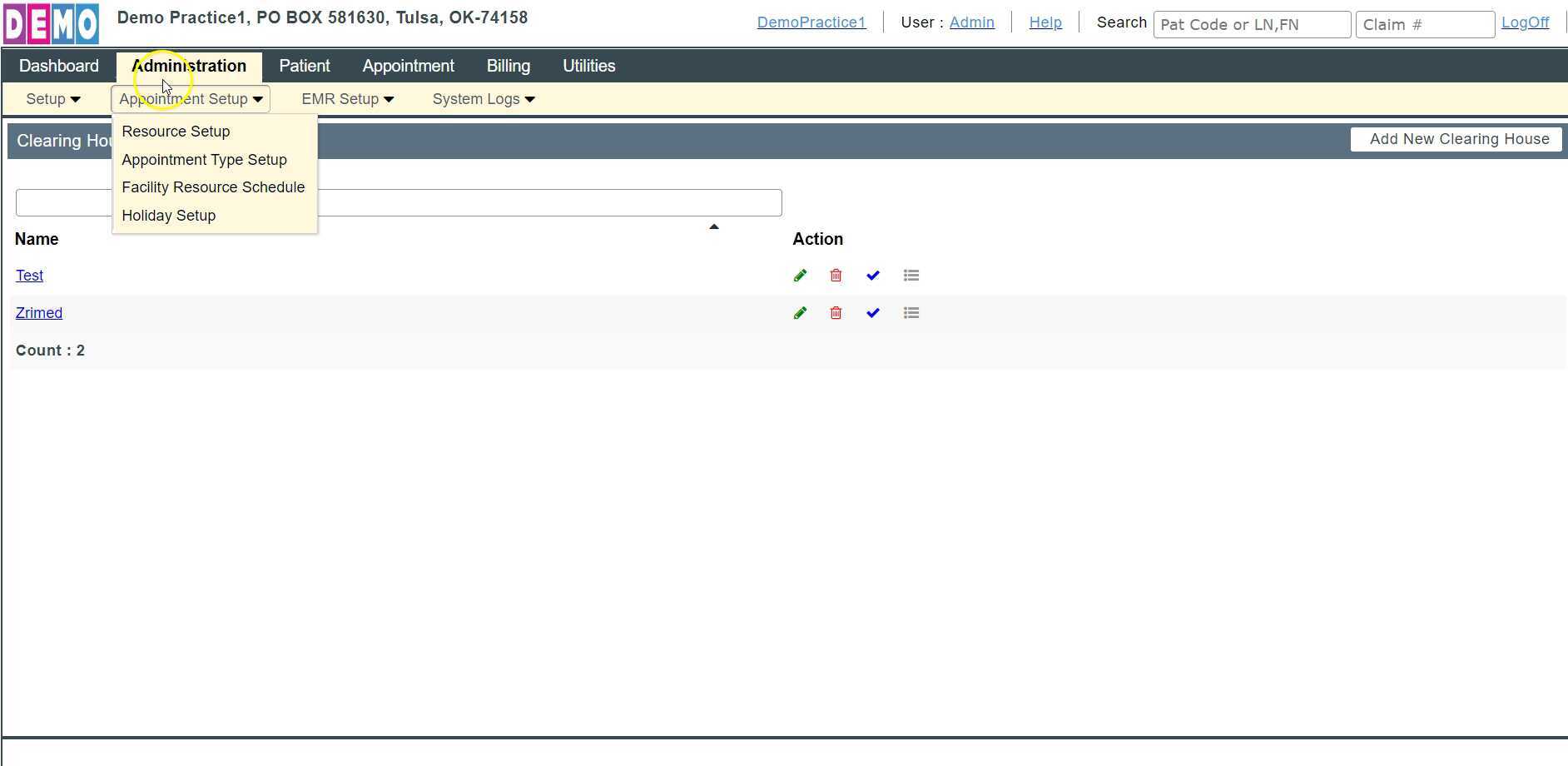 New Clearing House Setup