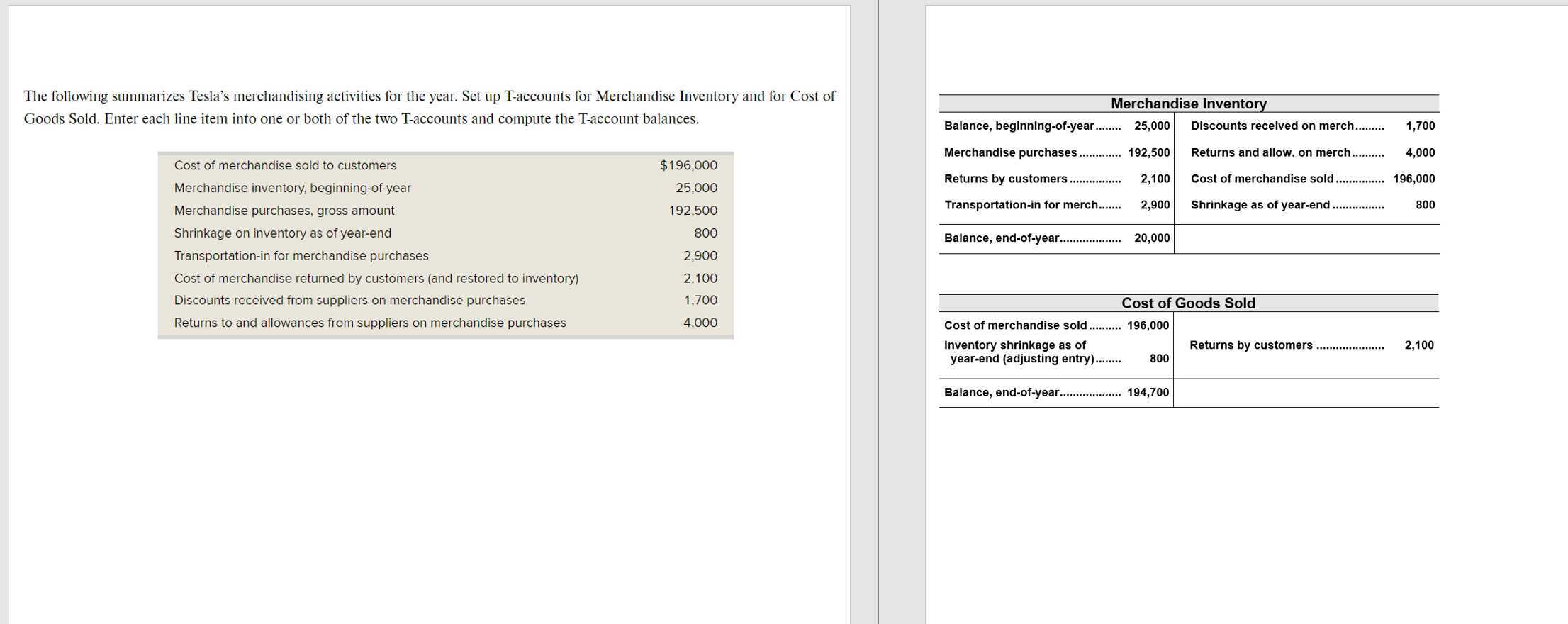 Inventory and cost of sales transactions in T-accounts