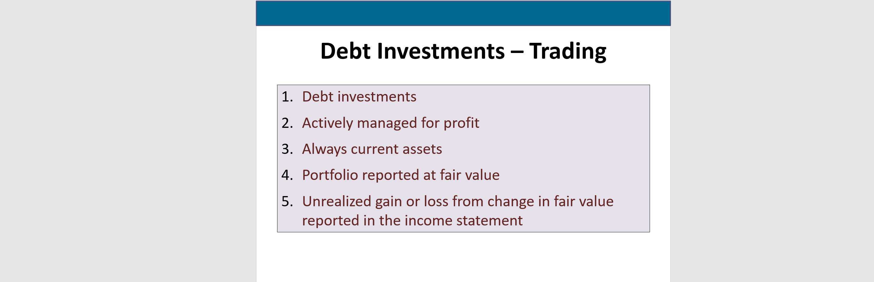 Accounting for debt investments classified as trading