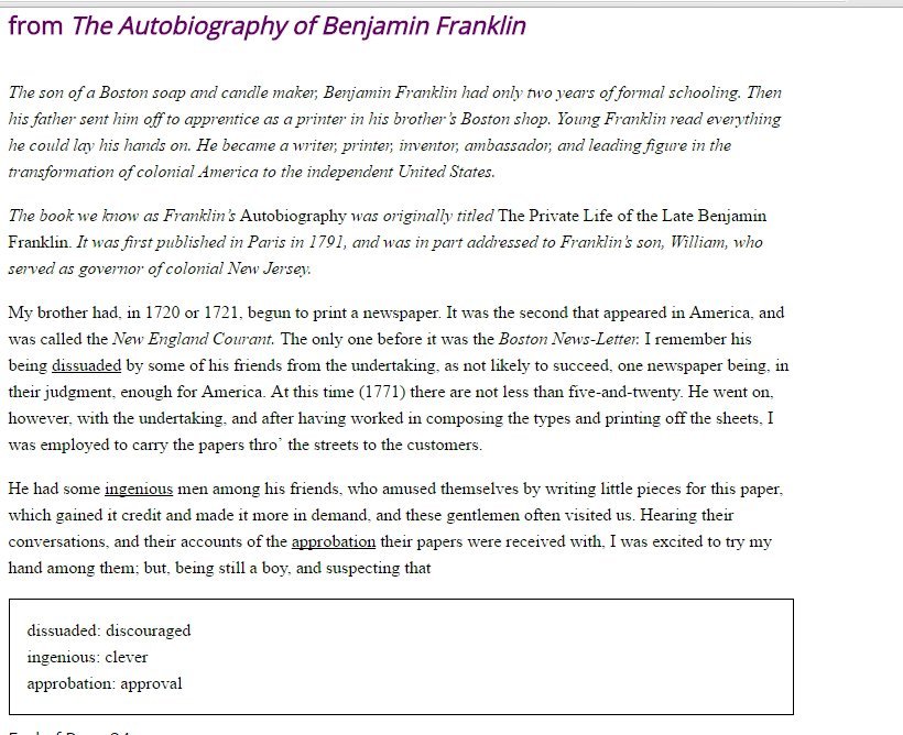 from The Autobiography of Benjamin Franklin, Part 1