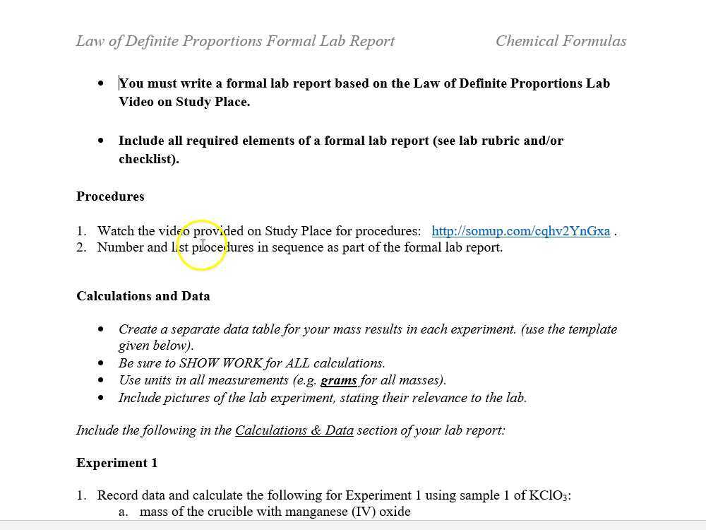 Law of Definite Proportions Lab Tutorial