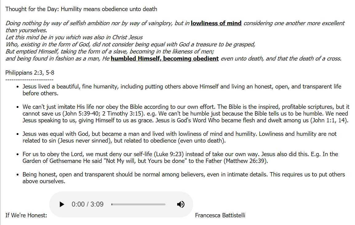 Pre-Class Devotion & Song (Humility means Obedience unto Death ...