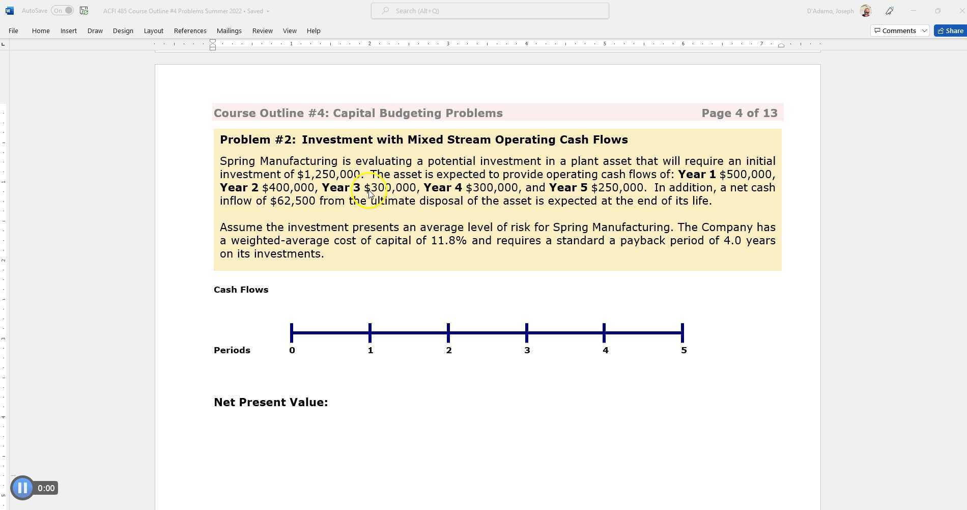 Problem #2: Mixed Stream Operating Cash Flows