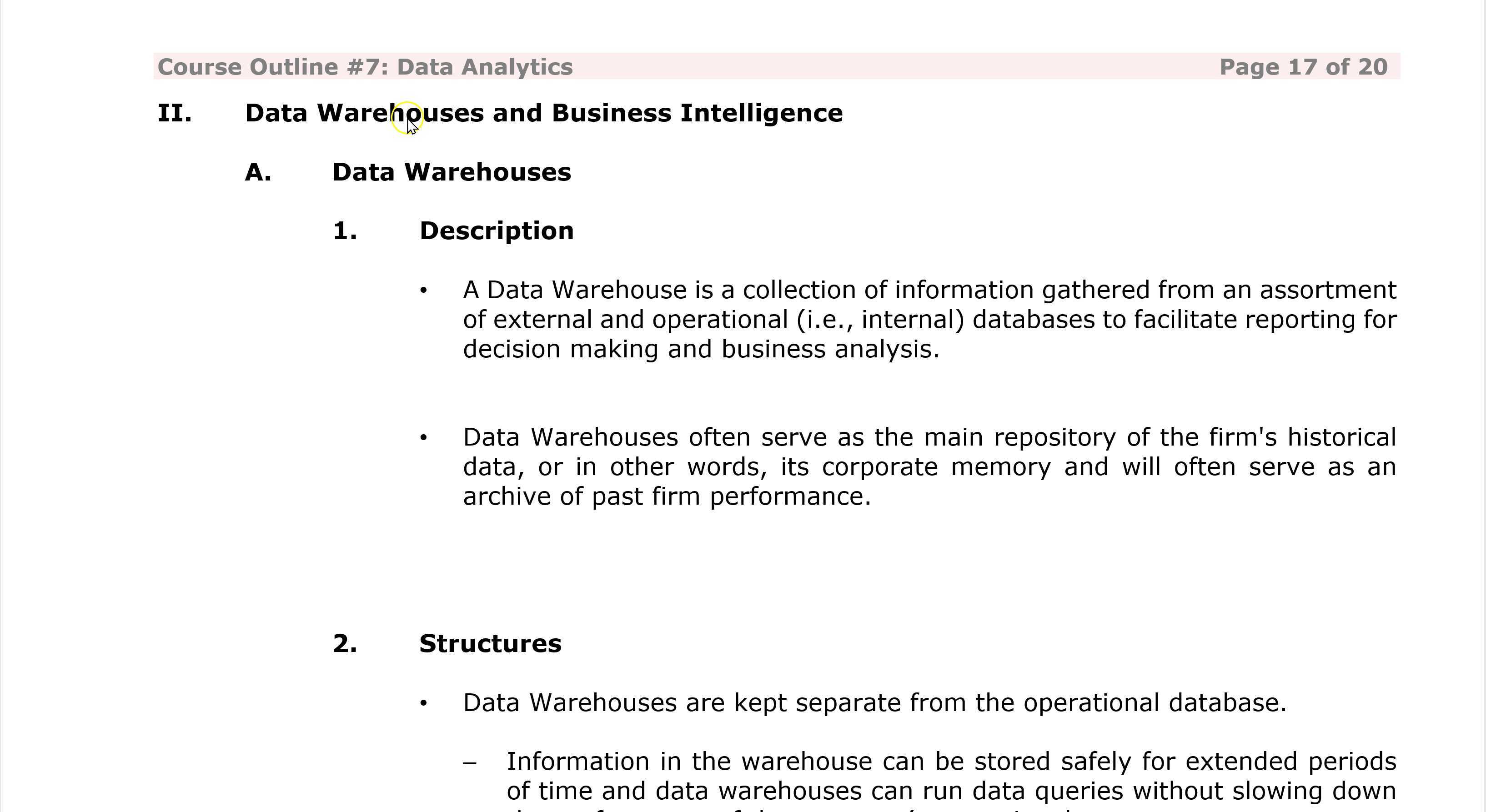 Data Warehouses and Business Intelligence