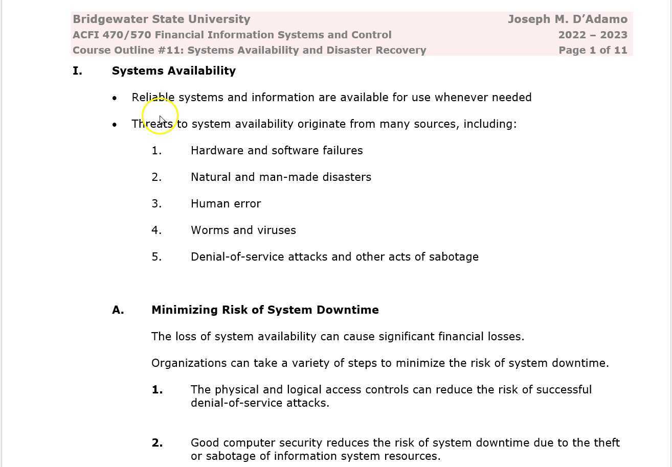 Overview of Systems Availability