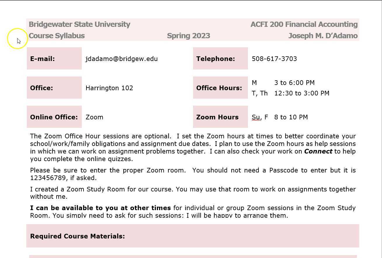 ACFI 200 Financial Accounting Course Syllabus