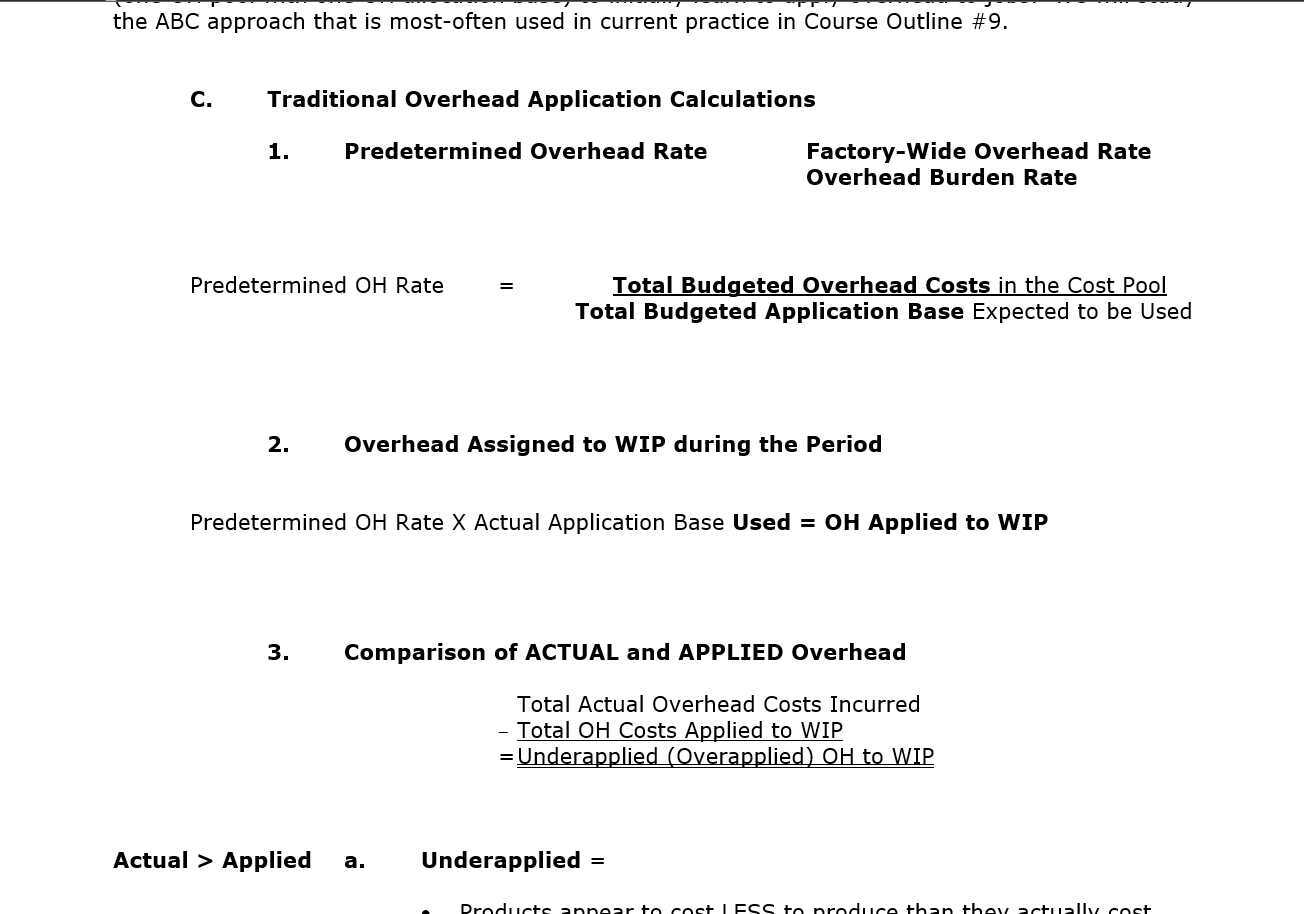 Traditional Overhead Application Calculations