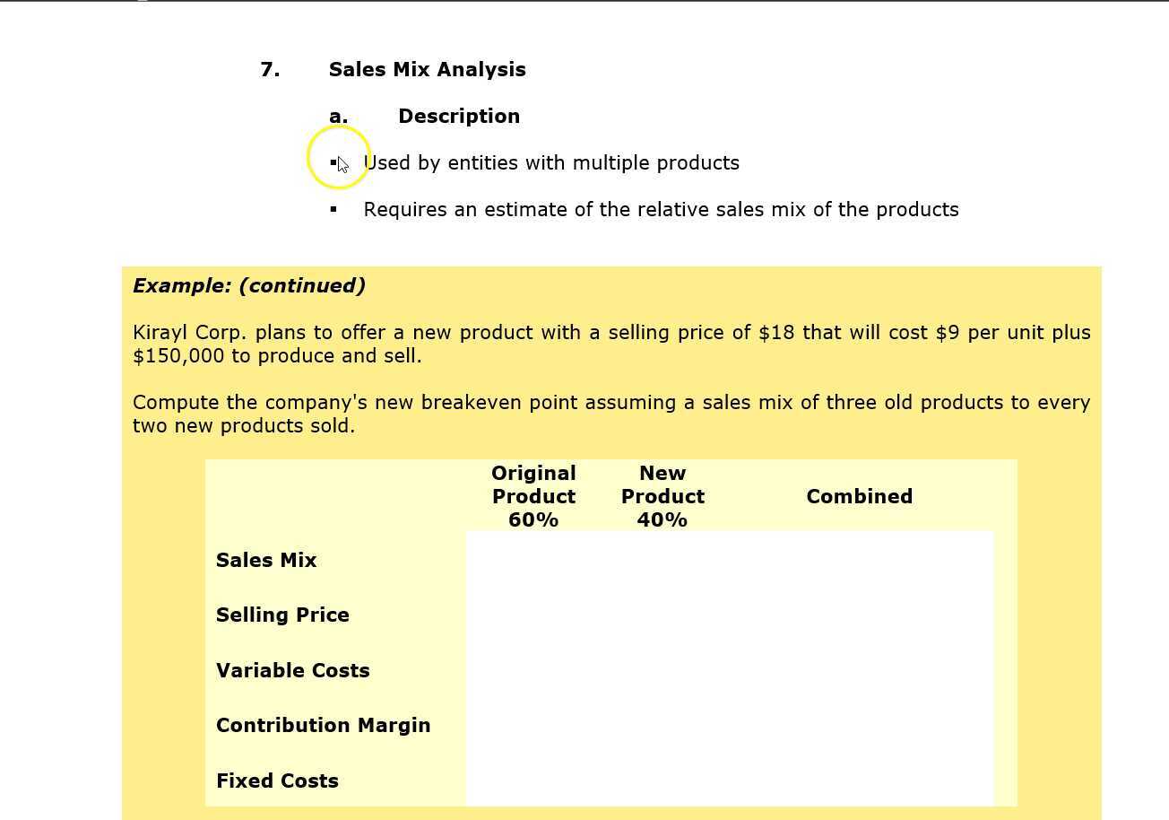 Sales Mix Analysis
