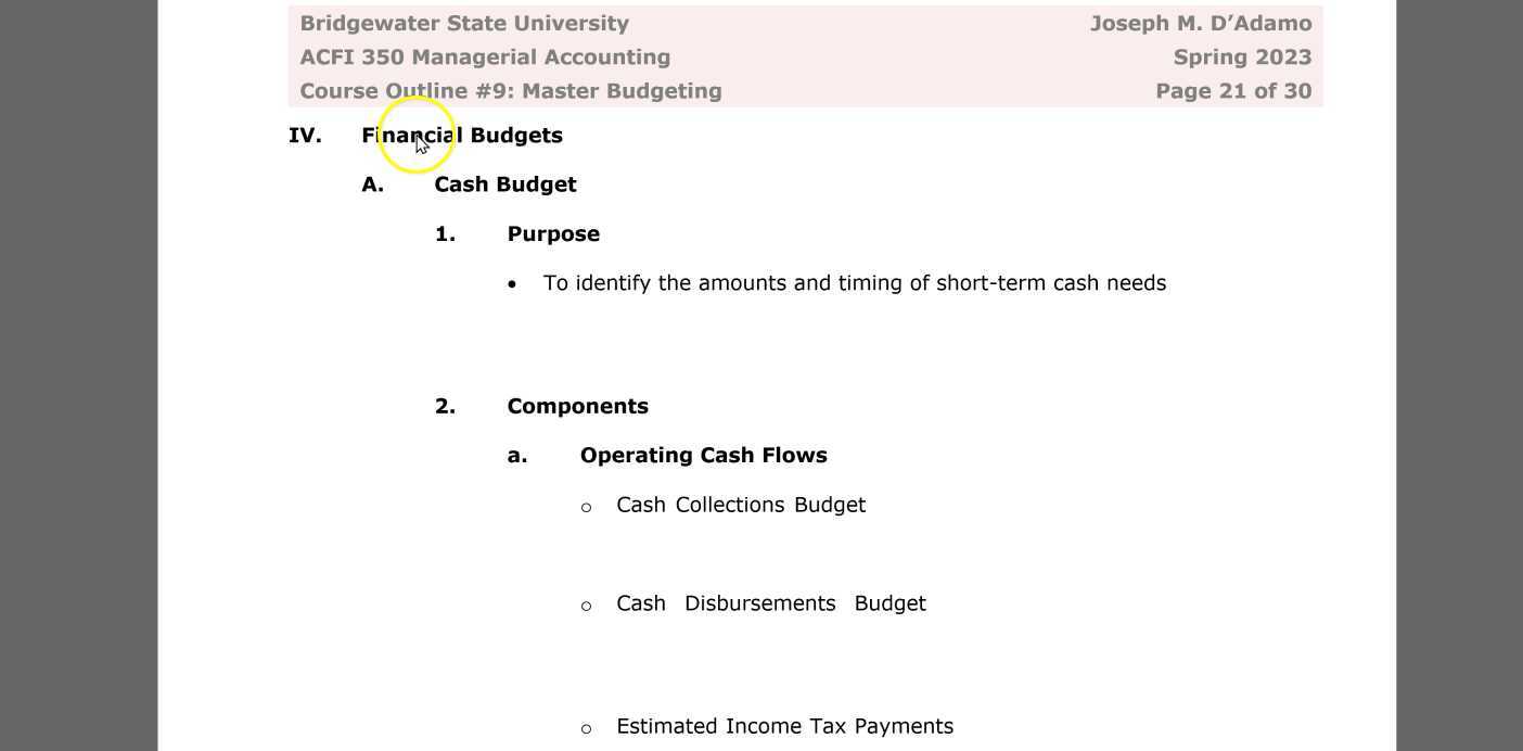 Introduction to the Cash Budget