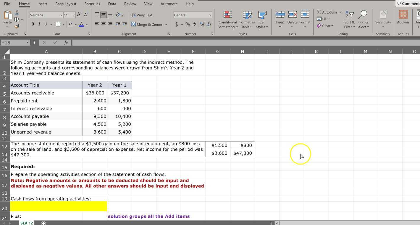 SLA 10 - Using Excel to Prepare the Operating Activities using the ...