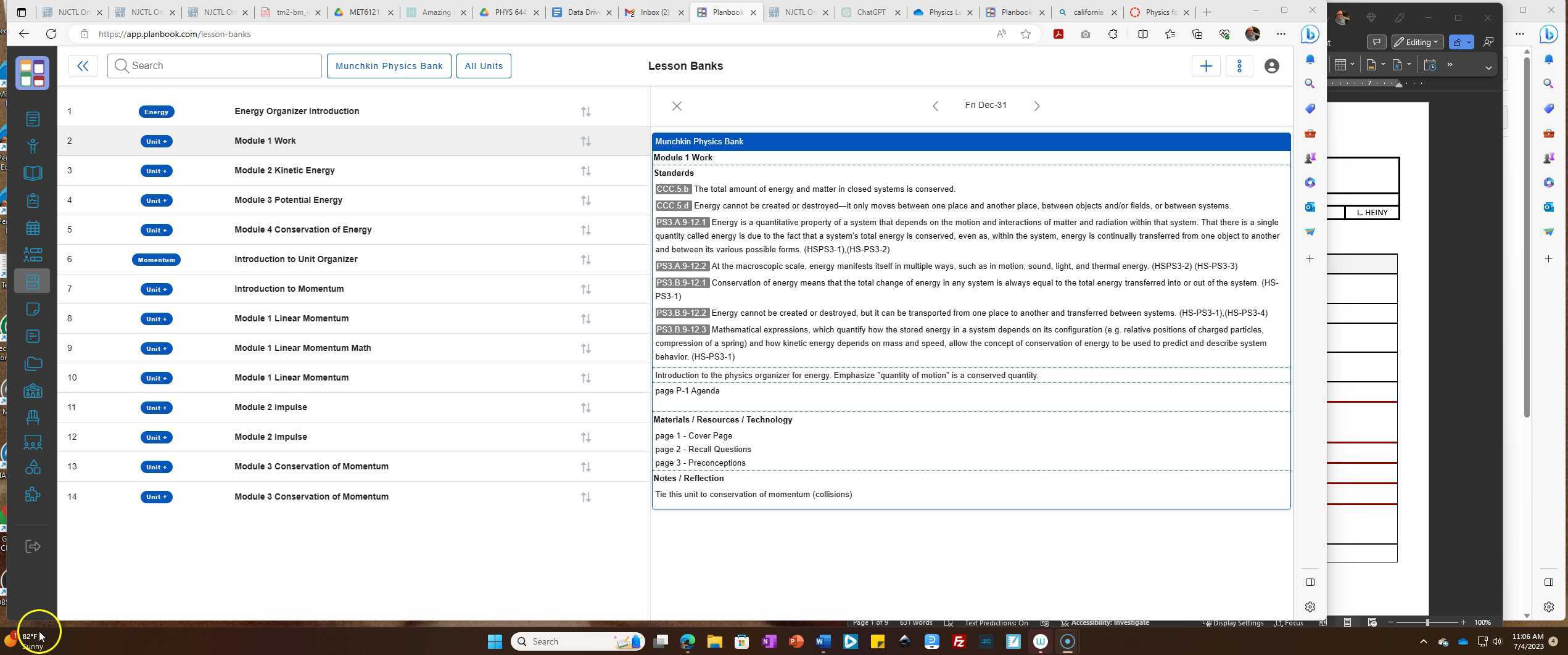 Planbook: Standards Not Showing