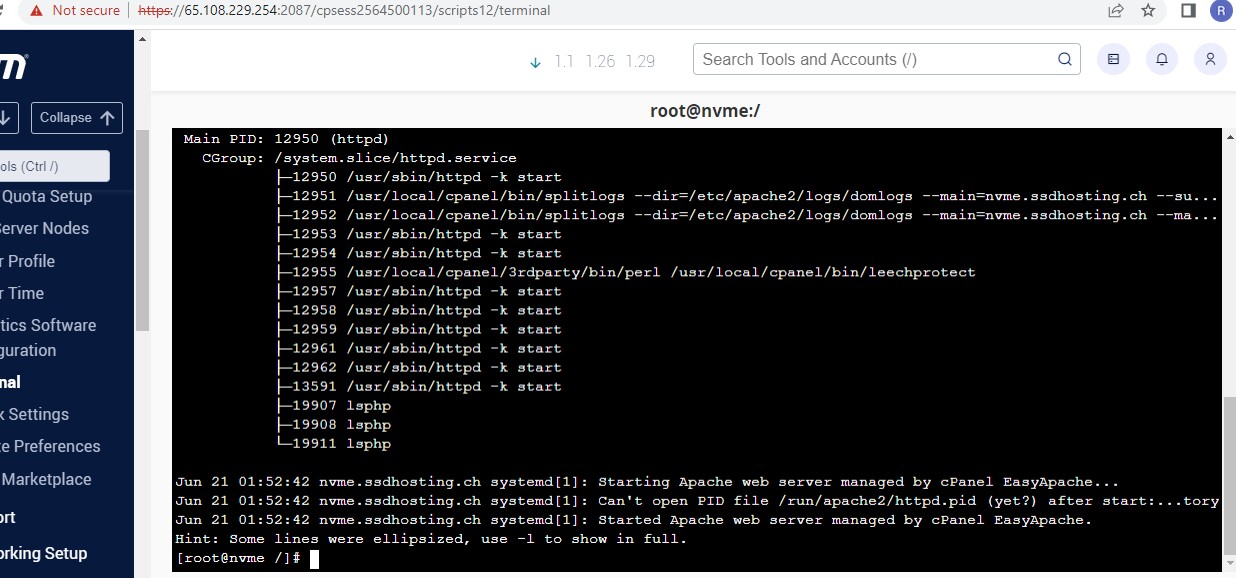 Snip - WHM [nvme] Terminal - 104.0.4 - Google Chrome