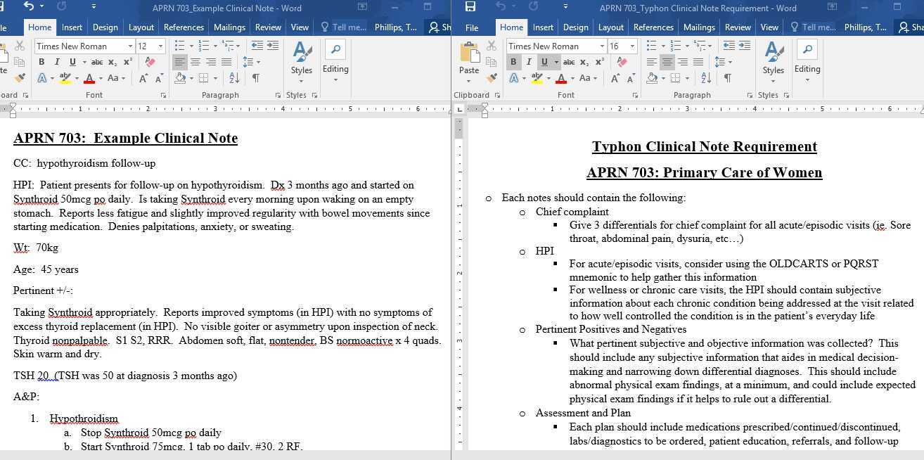 APRN 703_Typhon Clinical Note Requirement and Example