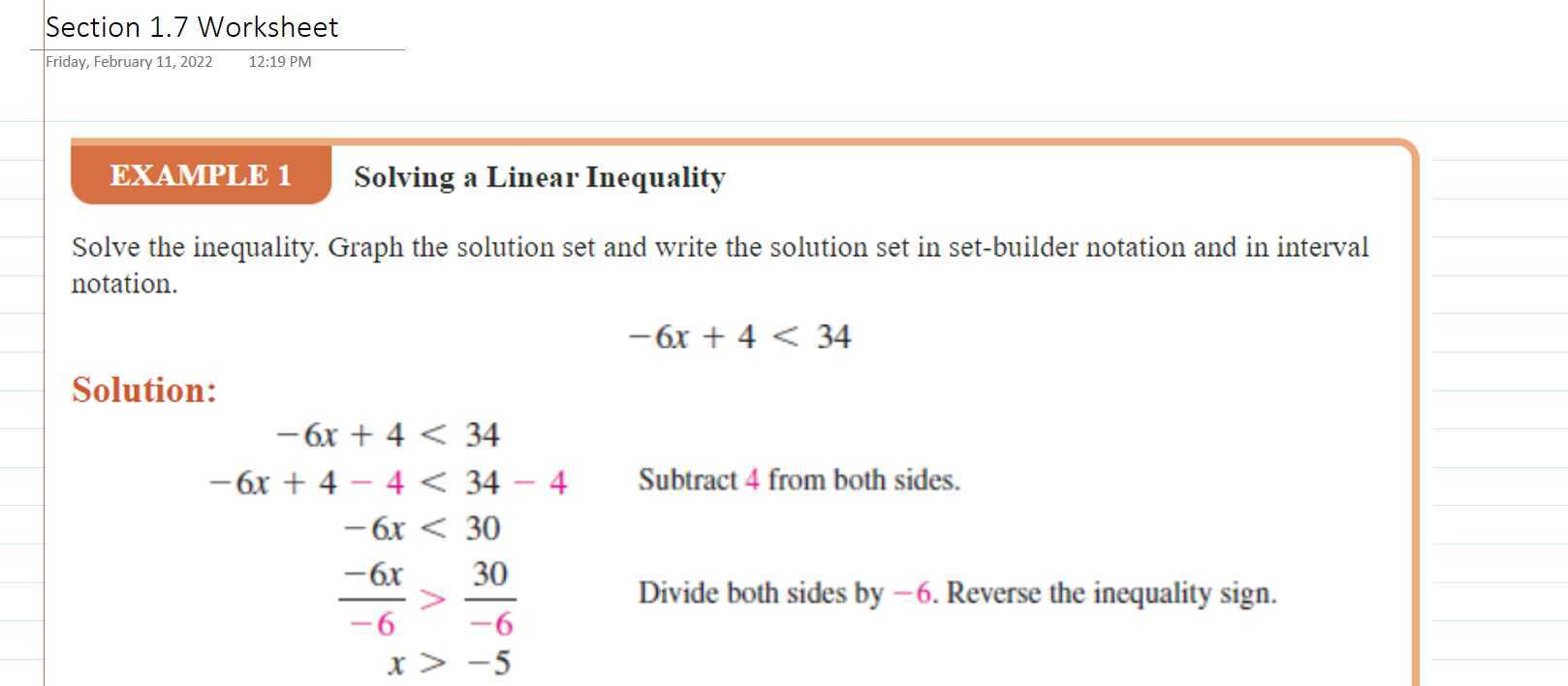 Section 1.7 Part 1 Math 1314 Feb 14