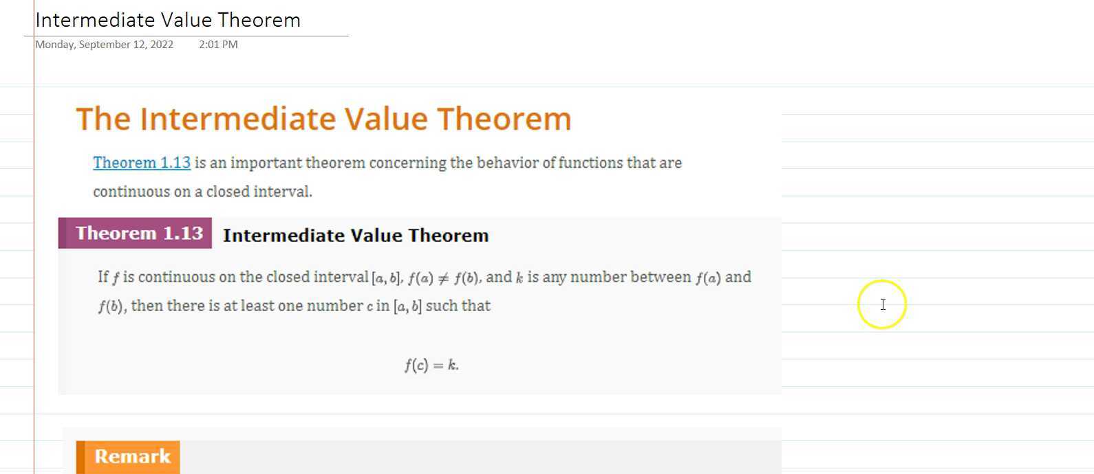 Intermediate Value Theorem