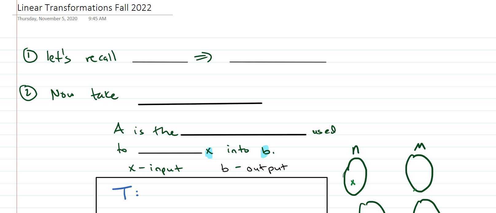Linear Transformations Fall 2022