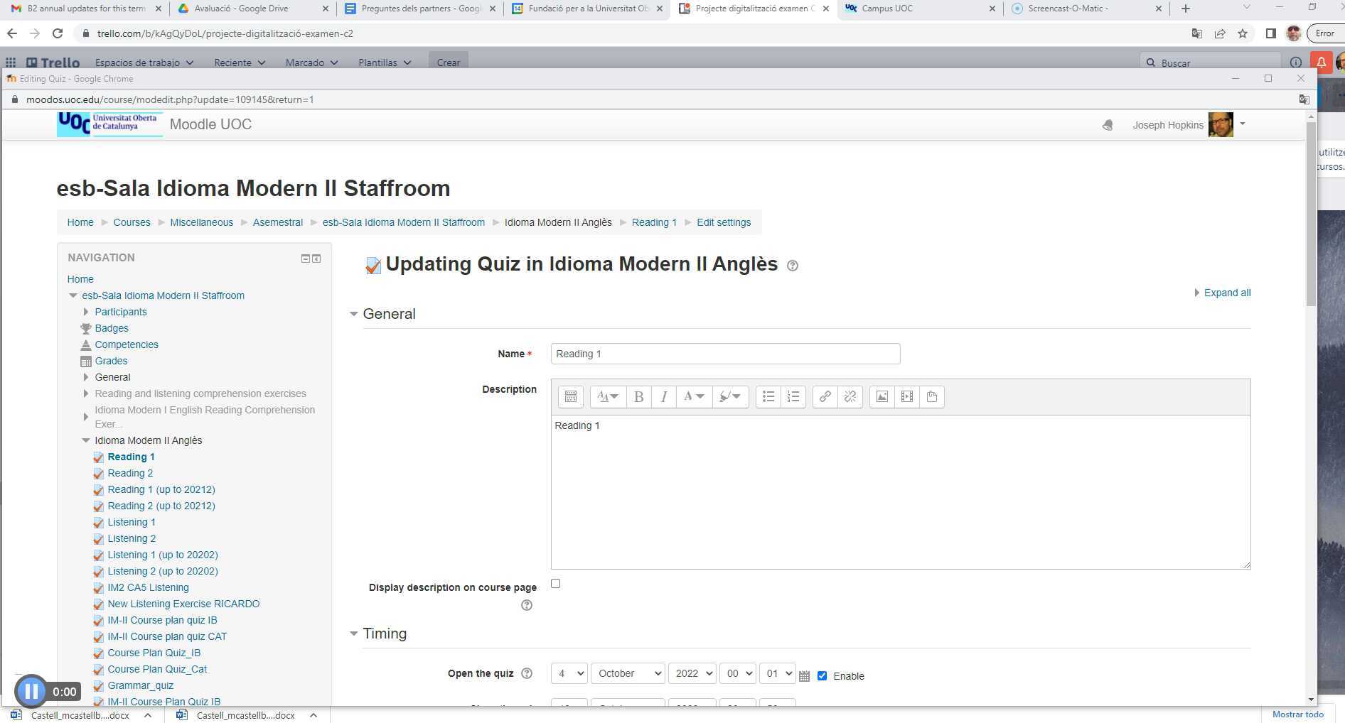 Moodle quiz settings