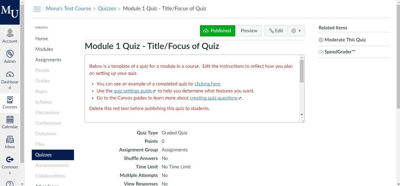 Editing the Quiz Template