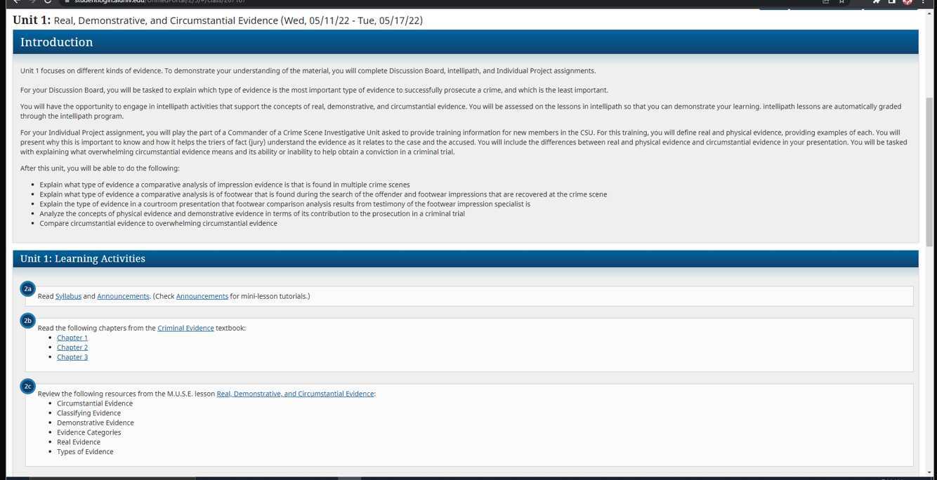 Evidence - Unit 1 Welcome