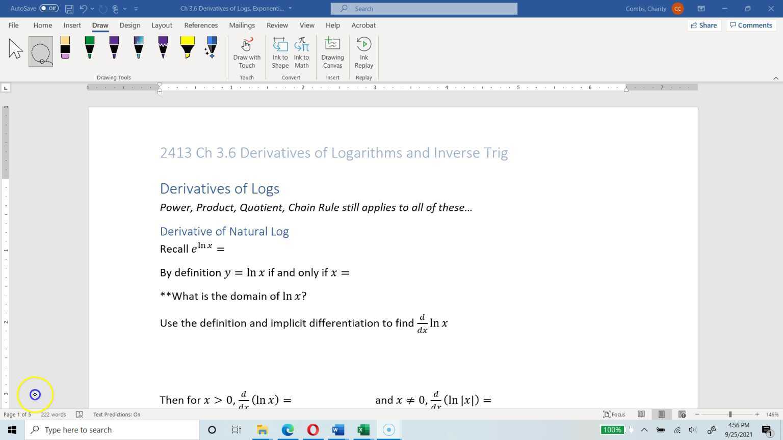 2413 Sec 3.6 Log and Inverse Trig Differentiation