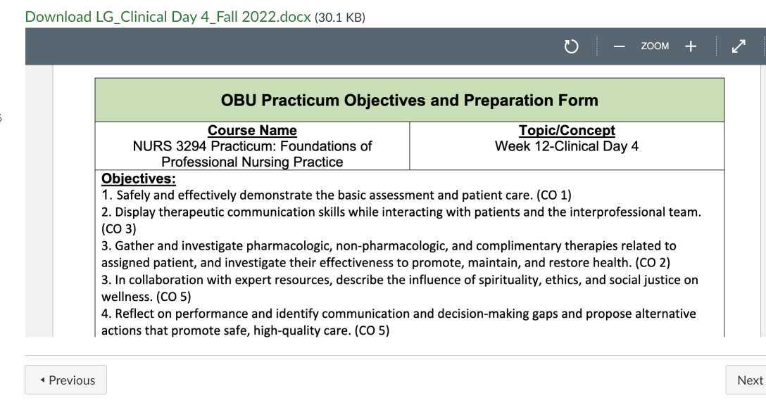 NURS 3294 Clinical Day 4 Explanation