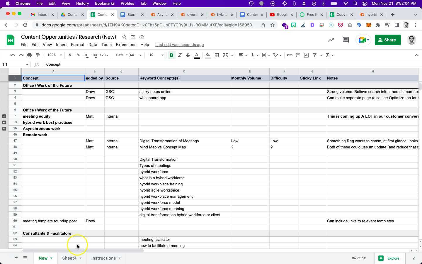 Stormboard > KW Sheet + Content Brief Updates