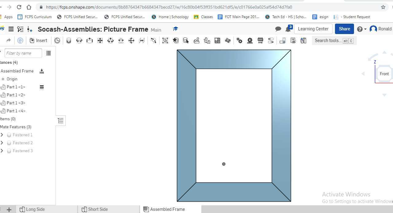 OnShape Picture Frame: Recessed area