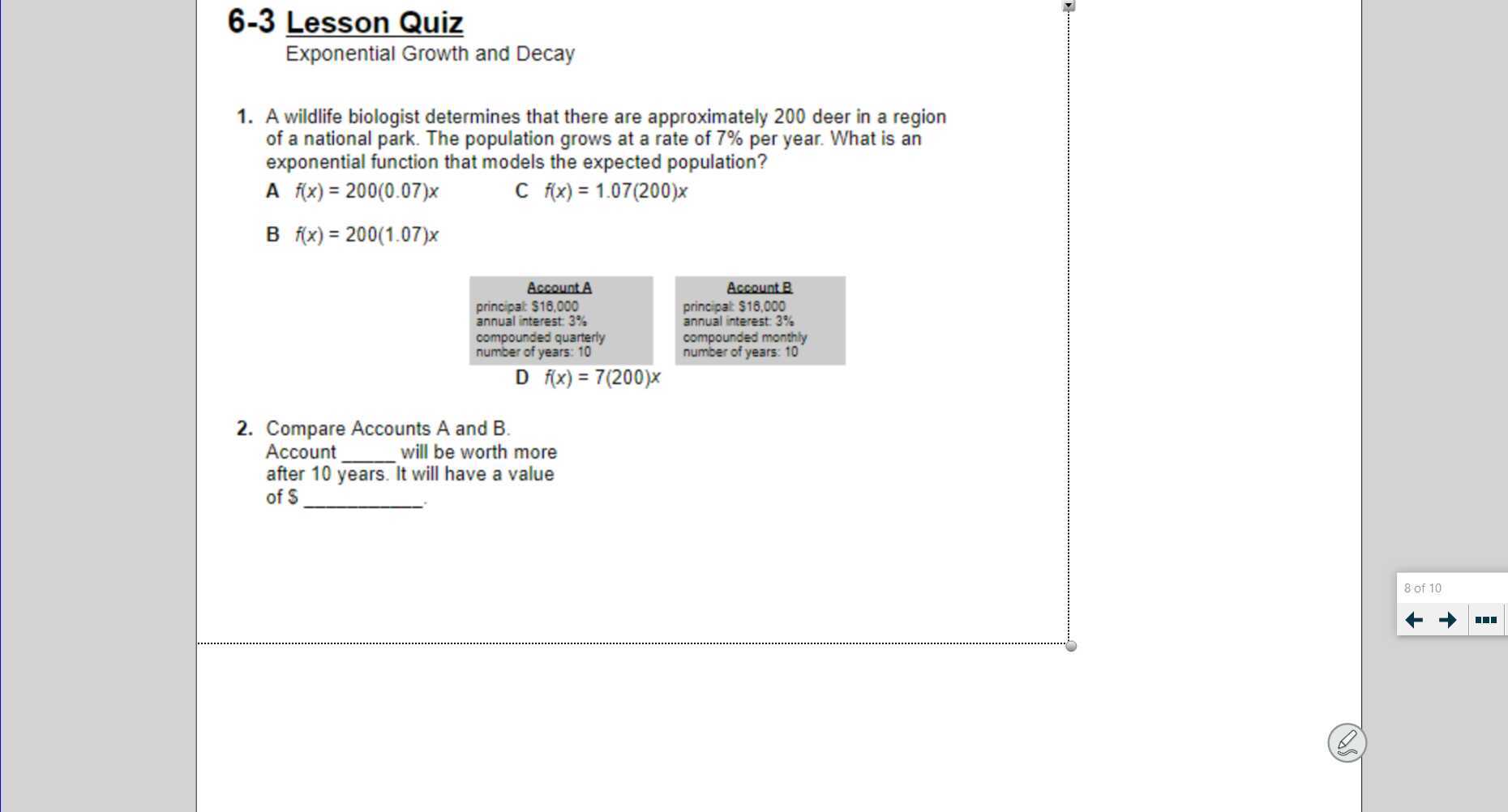 6-3 Lesson Quiz Algebra