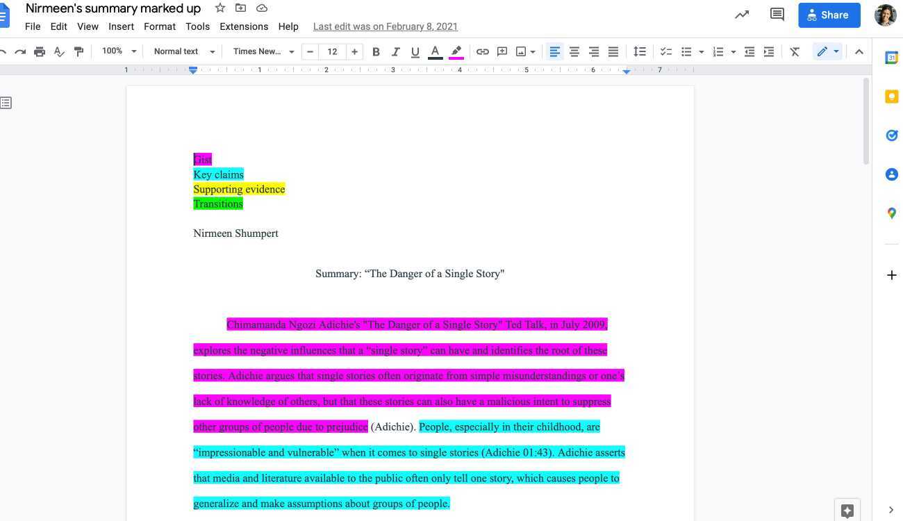 Summary final draft reminders