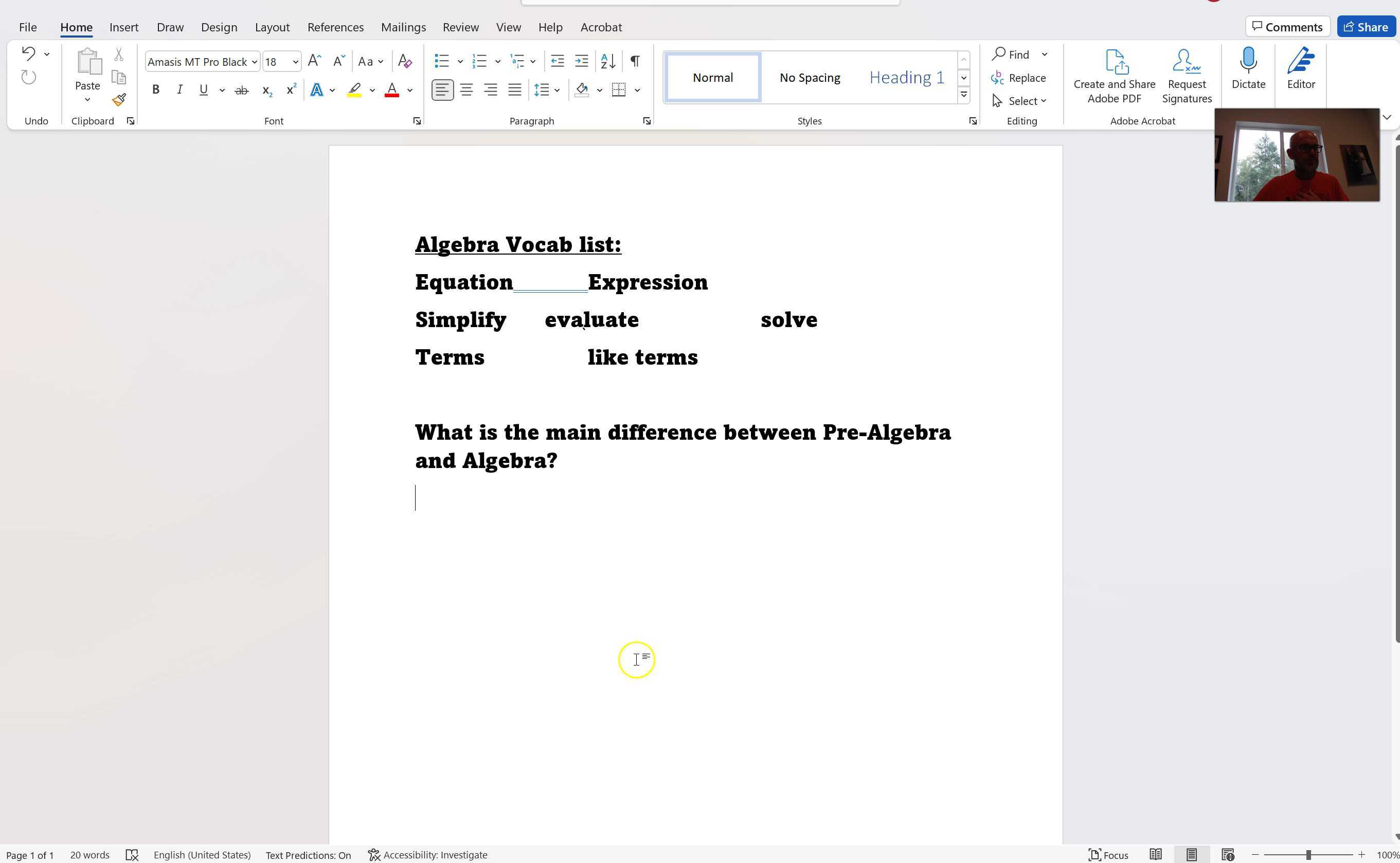 Intro To Algebra 1 Intro To Algebra 1