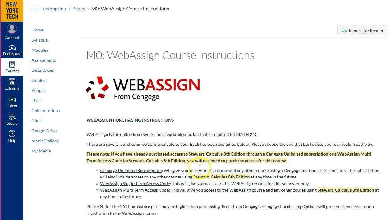 NYIT: Registration & Access to WebAssign