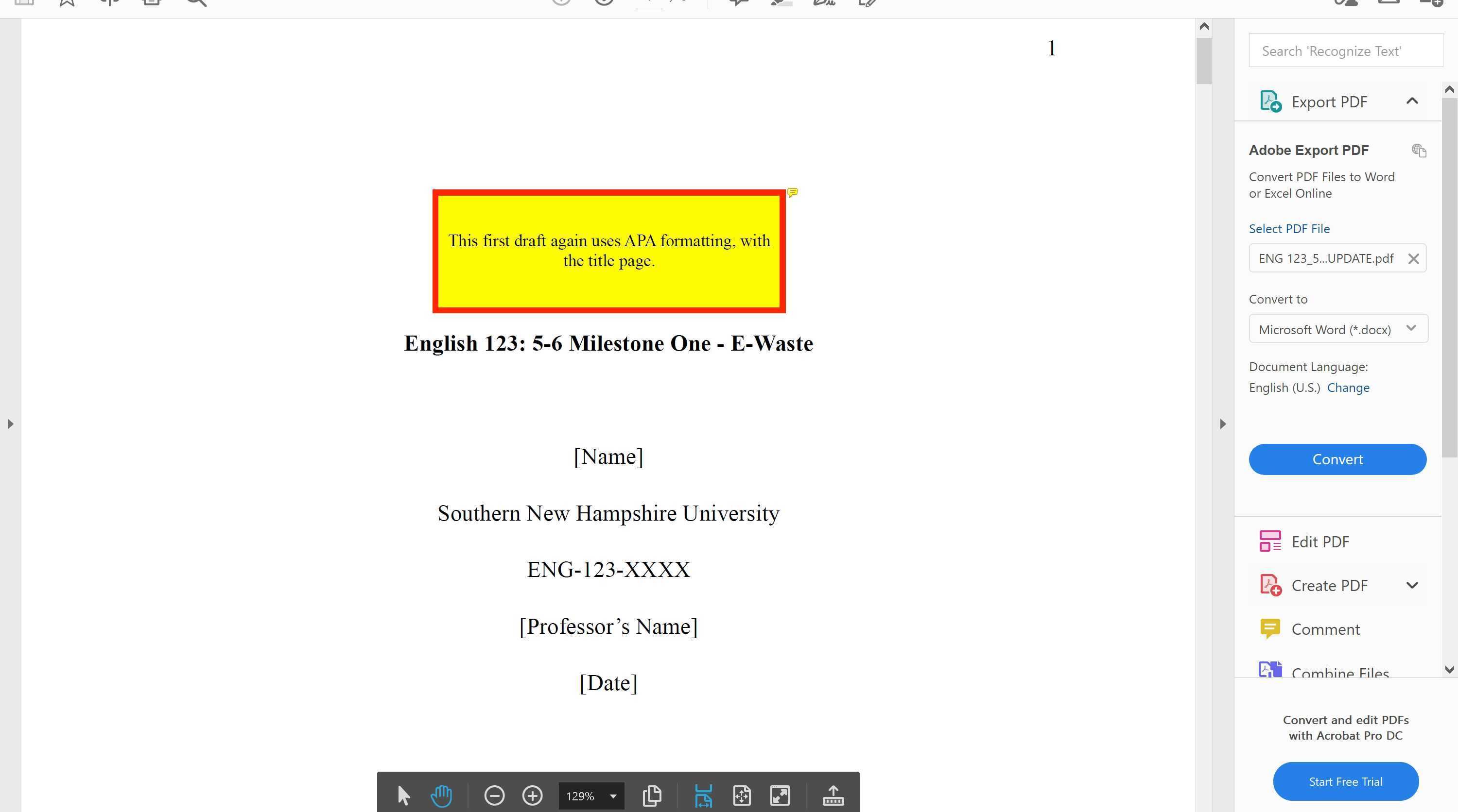 ENG 123 Week Five Rough Draft Example