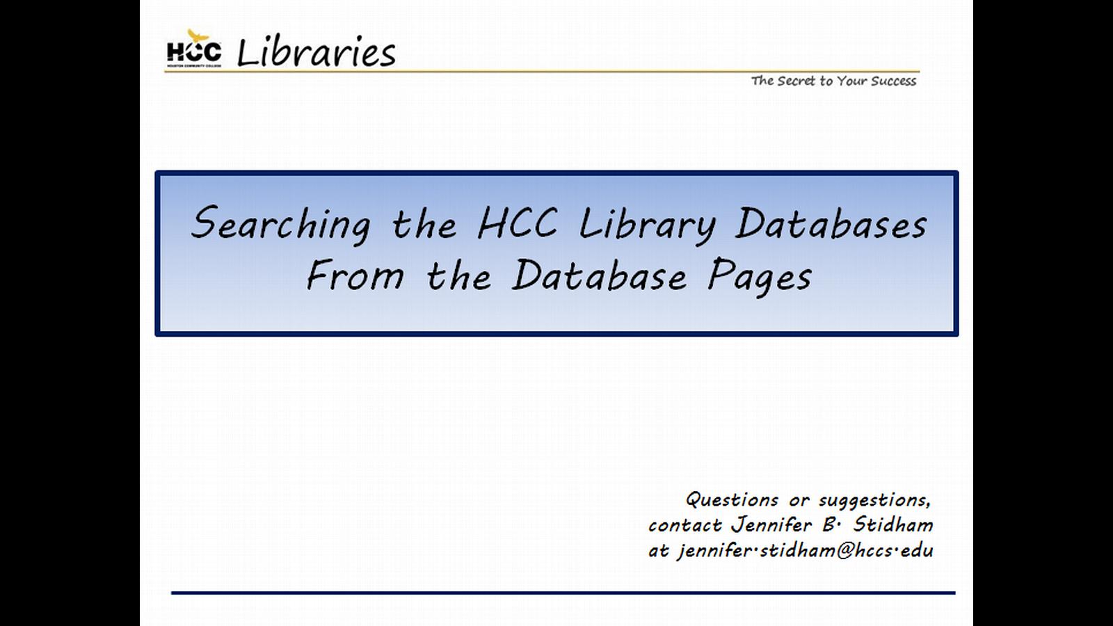 Searching the HCC Library Databases From the Database Pages
