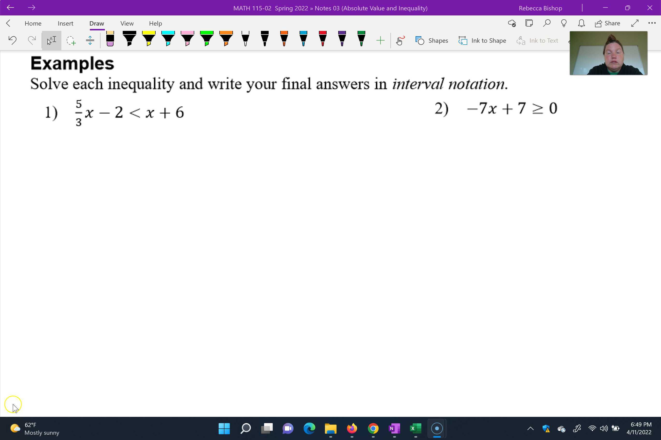 MATH115 Solving Linear Inequalities Examples