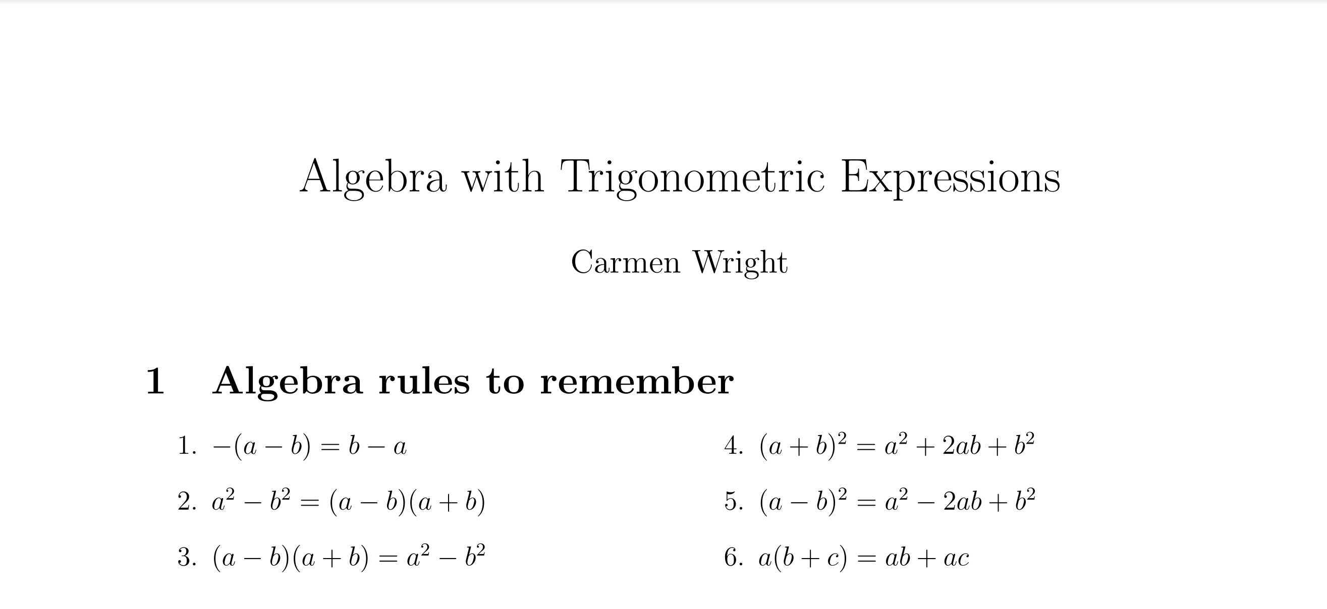 Algebra w/Trig. Expressions (Part 1)