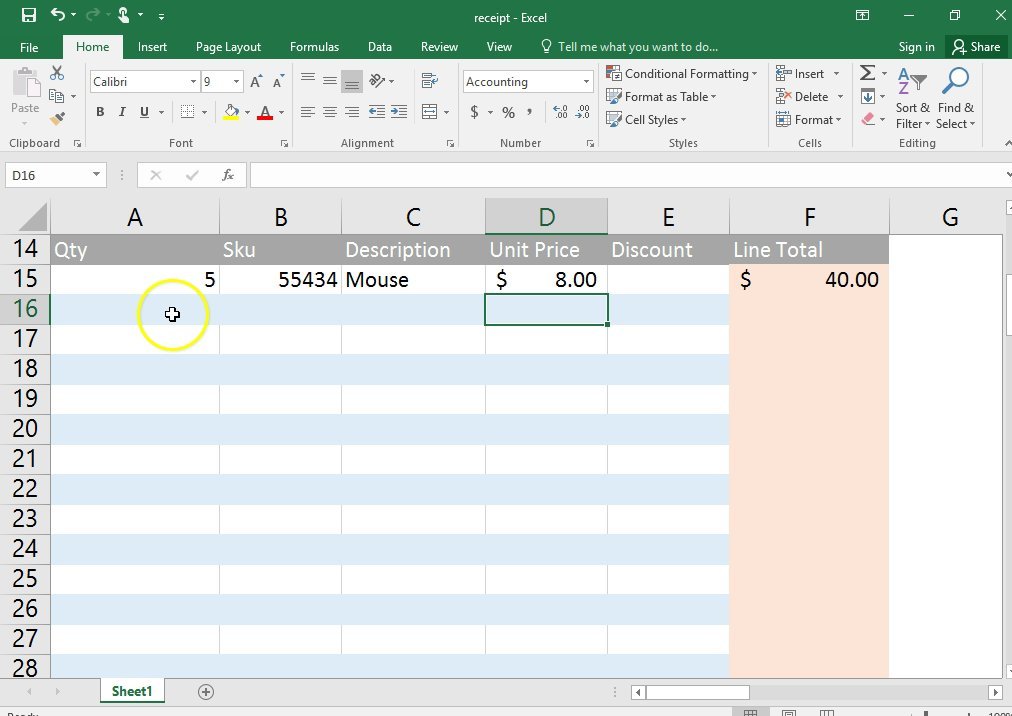 Excel receipt pt 2