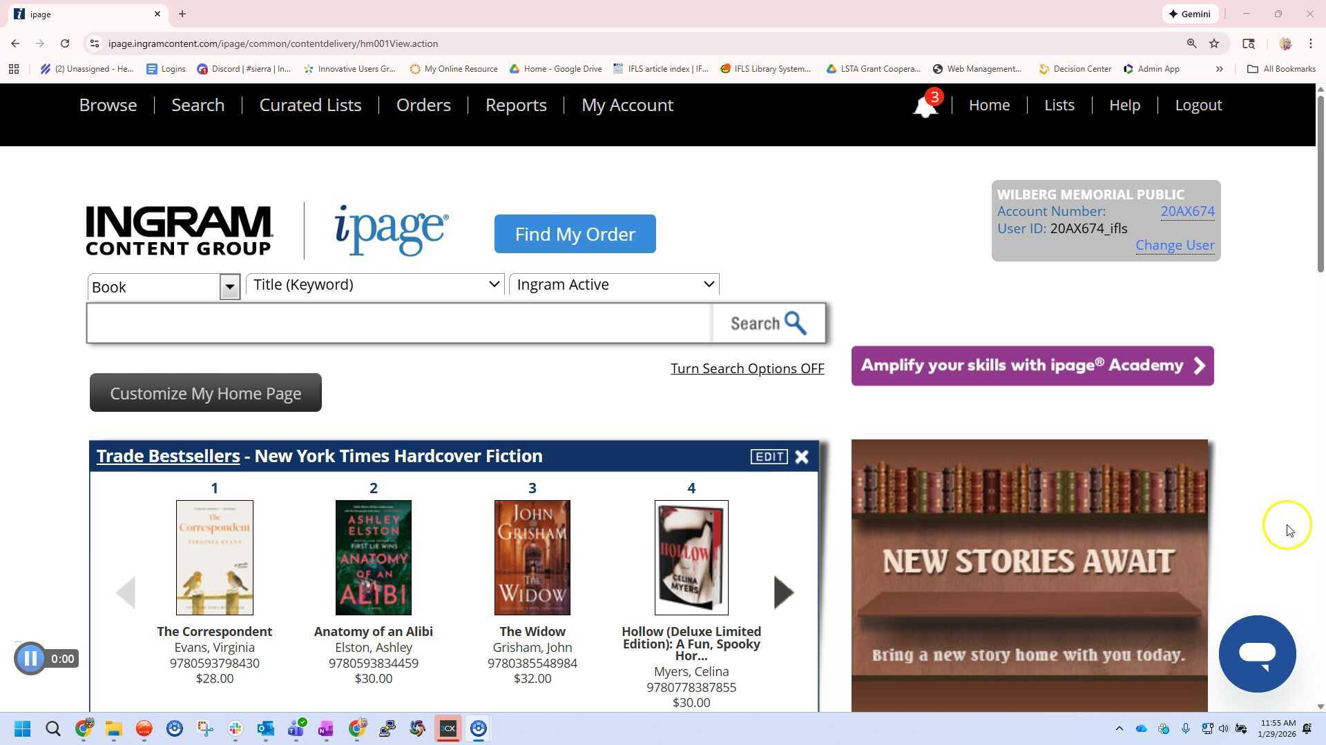 Add CABS email address to Ingram Ipage account