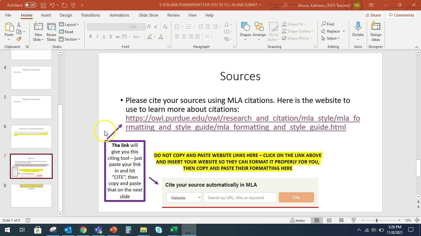 HOW TO USE CITING TOOL (SOURCES SLIDE)