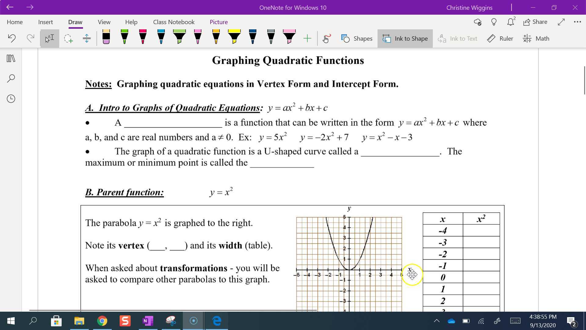 Graph Quads Vertex & Intercept
