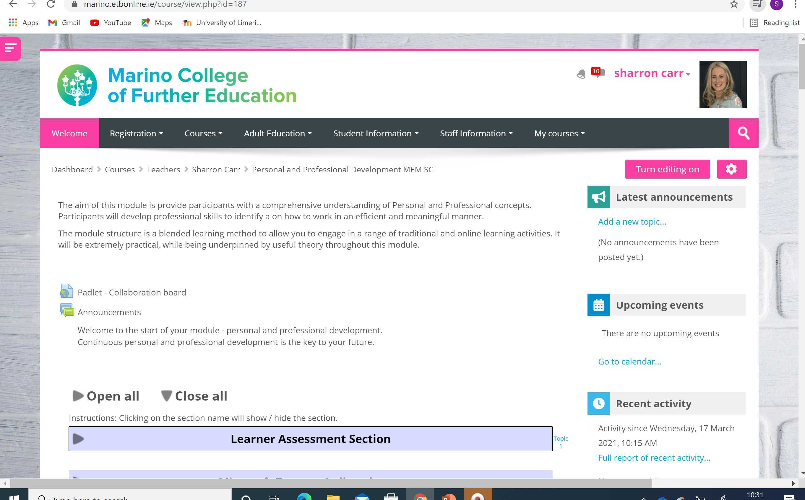Creating an assignment submission section and uploading a brief with a grade in Moodle