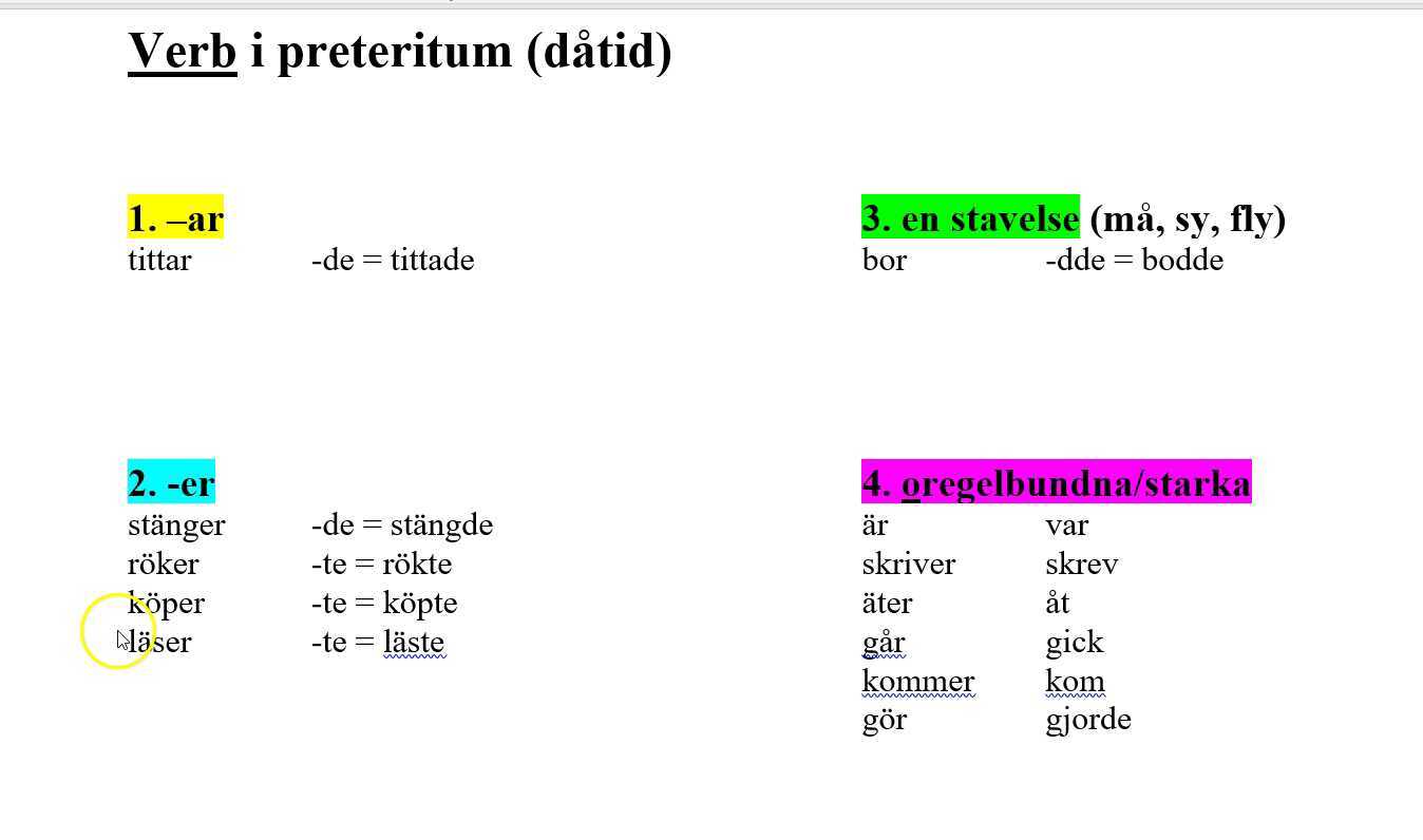 Hur skriver jag verb i preteritum?