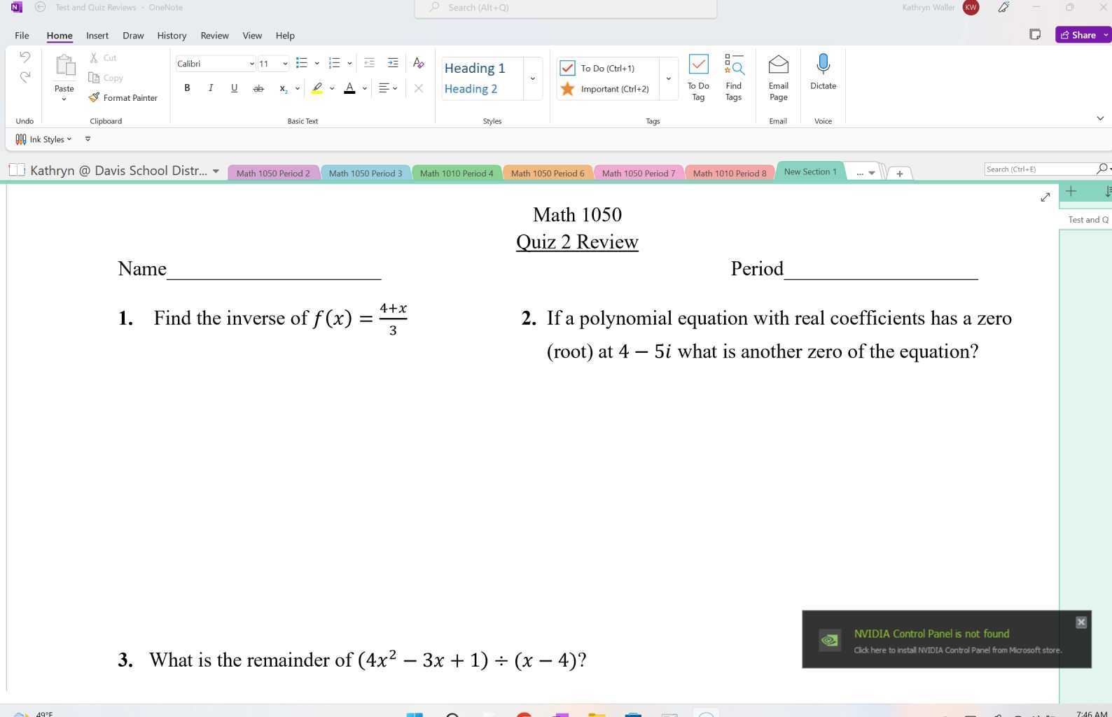 Math 1050 Quiz 2 Review Fall 2022
