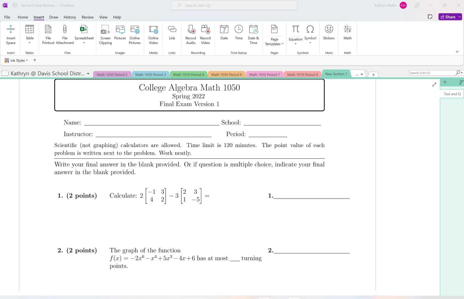 Math 1050 Final Exam Spring 2022 (E3 PE V2 Fall 2022)